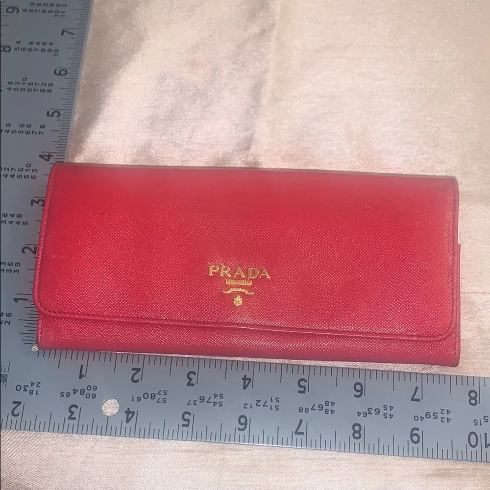 Prada | Bags | Prada Red Wallet Sleek Design Smooth Saffiano Leather ...